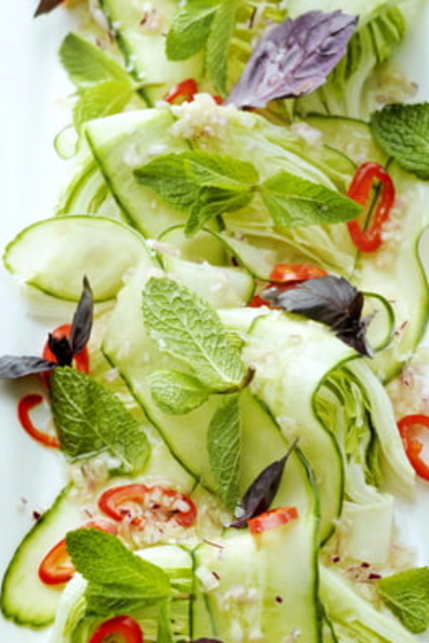 ijsbergsla met rode basilicum en oosterse dressing